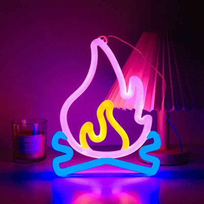 Flame-Shaped LED Neon Sign with Base , Wall and Night Lamp for Parties ...