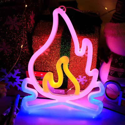 Flame-Shaped LED Neon Sign with Base , Wall and Night Lamp for Parties ...