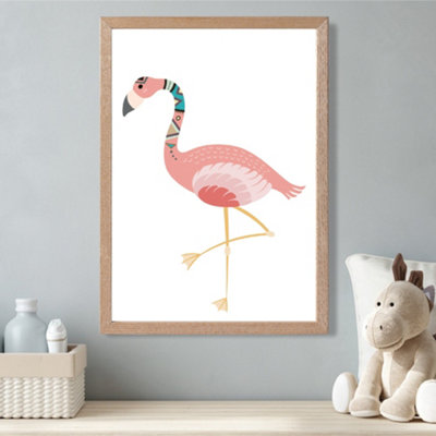 Flamingo Tribal Animal Framed Print SIZE: A3 with Oak Frame