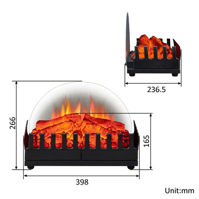 FLAMME 16" Basket Fire Glowing Logs and Flame Effect Without Heater