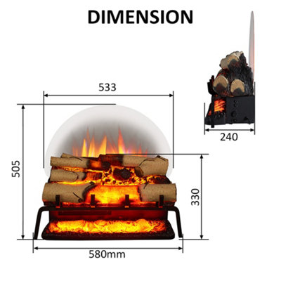 FLAMME 23" Portable Basket Electric Fire 1kW 2kW Heater White Birch Log ...