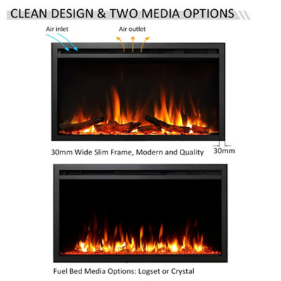 FLAMME 33" Castello Slim Frame Recessed Media Wall Inset Electric ...