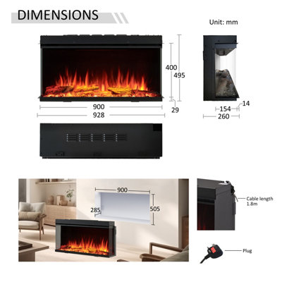 FLAMME 35" Panoramic Knighton Platinum Smart Inset Media Wall Electric ...