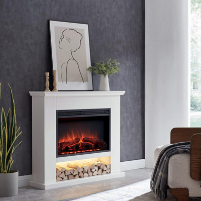 FLAMME 39" Beadell Electric Fireplace Suite 2kW Heater White Multiple ...