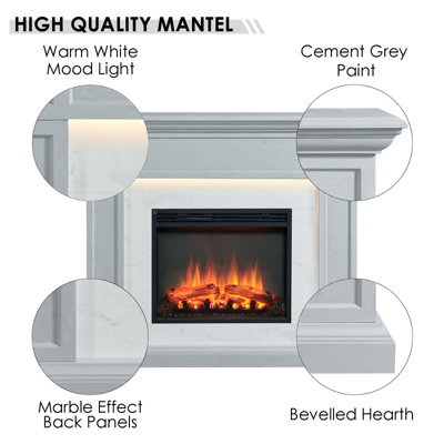 FLAMME 48" Beaumont Freestanding Electric Fireplace Suite Cement Grey ...