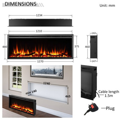 FLAMME 50" Castello Slim Frame Recessed Media Wall Inset Electric ...