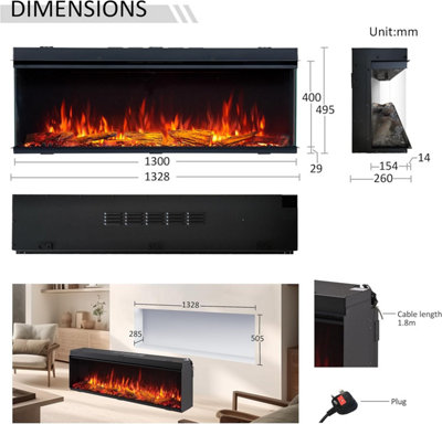 FLAMME 51" Panoramic Knighton Platinum Smart Inset Media Wall Electric ...