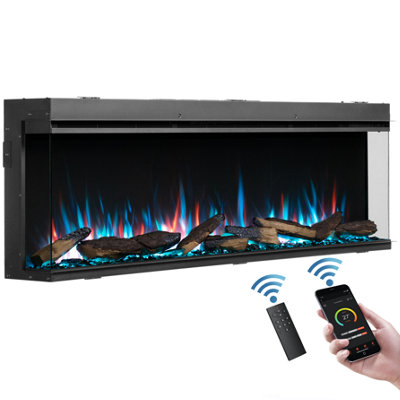 FLAMME 59" Knighton 3-Sided Electric Media Wall Fire Multiple Flame ...