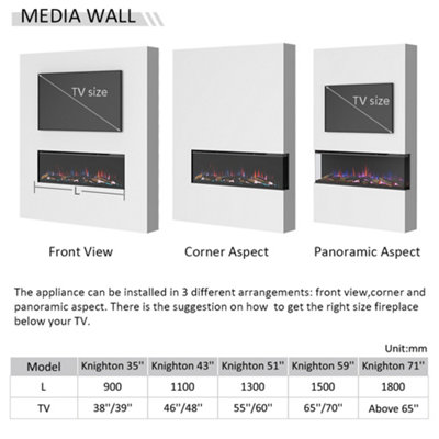 FLAMME 59" Knighton 3-Sided Electric Media Wall Fire Multiple Flame ...