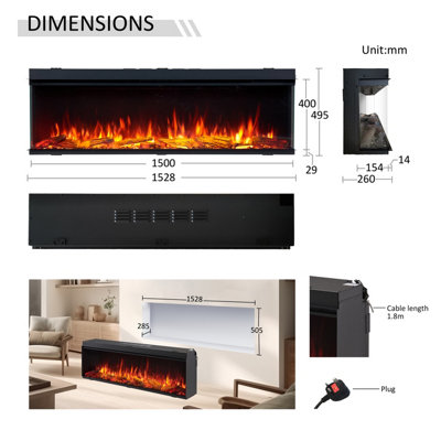 FLAMME 59" Panoramic Knighton Platinum Smart Inset Media Wall Electric ...