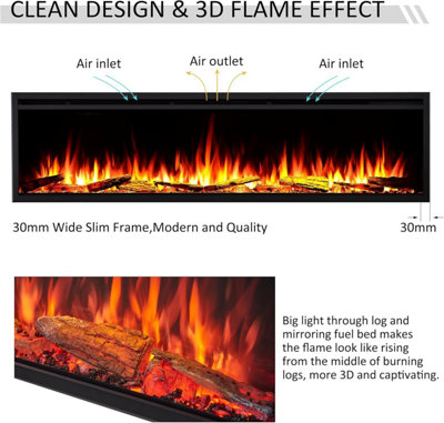 FLAMME 60" Deep Fuel Bed Castello Platinum Smart Inset Media Wall ...