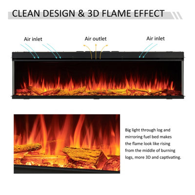 FLAMME 71" Panoramic Knighton Platinum Smart Inset Media Wall Electric ...