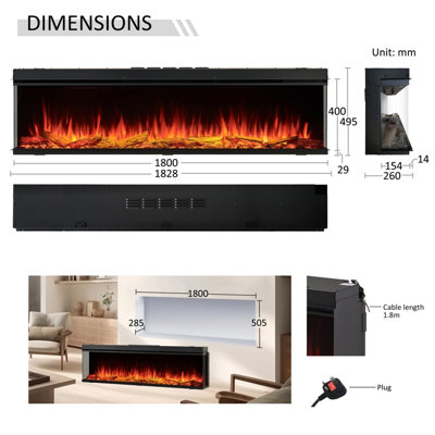 FLAMME 71" Panoramic Knighton Platinum Smart Inset Media Wall Electric ...