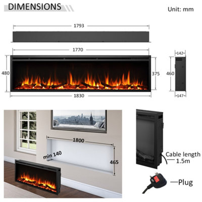 FLAMME 72" Castello Slim Frame Recessed Media Wall Inset Electric ...