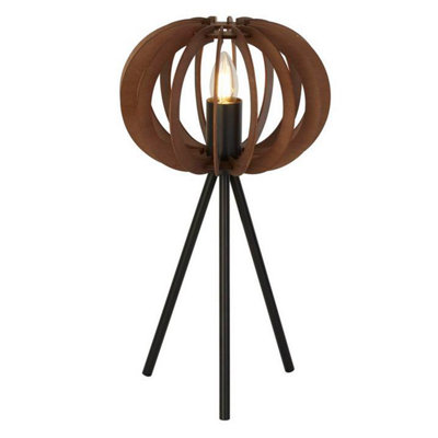 FLARA - CGC Walnut Wood Contemporary Table Lamp with Black Tripod Base ...