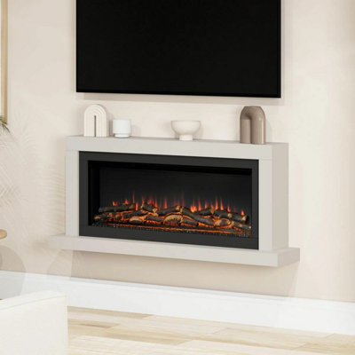 Flare Elyce Grande Wall Mounted Electric Fireplace, 2kW Heater, Cream ...