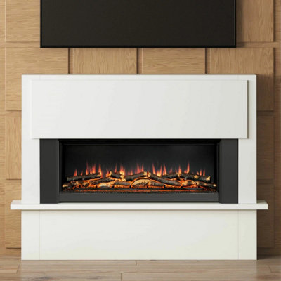 Flare Fairview Electric Fireplace Suite Ash White, 2kW Heater, LED ...