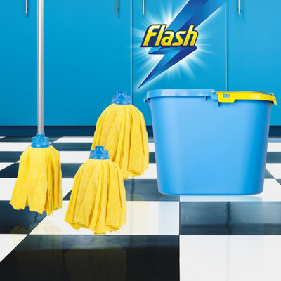 Flash 3 Piece Handle, 3 x 100% Microfibre Mop Heads & Mop Bucket Set ...