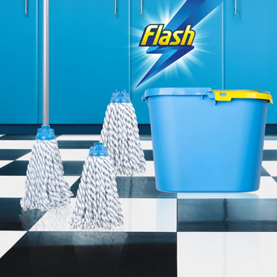 Flash 3 Piece Handle, 3 x Duo (Microfibre/Cotton Twist) Mop Heads & Mop ...
