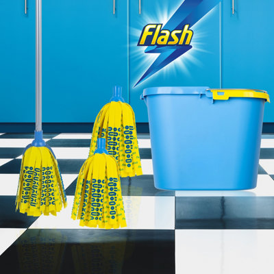 Flash 3 Piece Handle, 3 x Mighty (30% Microfibre 3 Functions) Mop Heads ...