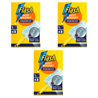 Flash Dust Magnet Duster Starter Kit 1 Handle And 4 Refills x 3 Boxes