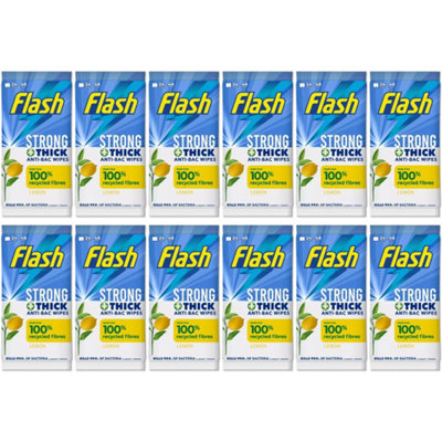 FLASH WIPES ANTIBACTERIAL EXTRA LARGE LEMON 24 WIPES X 12