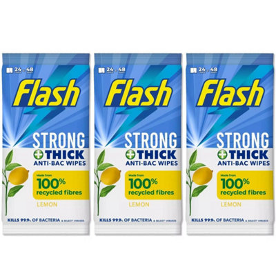 Flash Wipes Antibacterial Extra Large Lemon 24 Wipes x 3 | DIY at B&Q