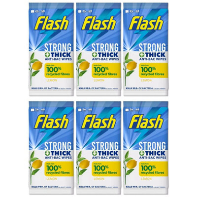 Flash Wipes Antibacterial Extra Large Lemon 24 Wipes x 6