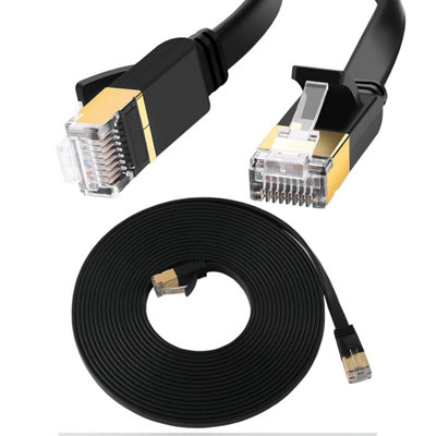 Flat Cat8 Ethernet Cable 5M Black, RJ45 High Speed 40Gbps 2000MHz ...