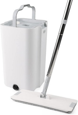 Flat Floor Mop and Bucket Set Easy Squeeze Microfibre Mop with 360 ...
