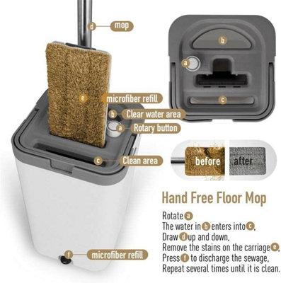 Flat Floor Mop and Bucket Set Easy Squeeze Microfibre Mop with 360 ...