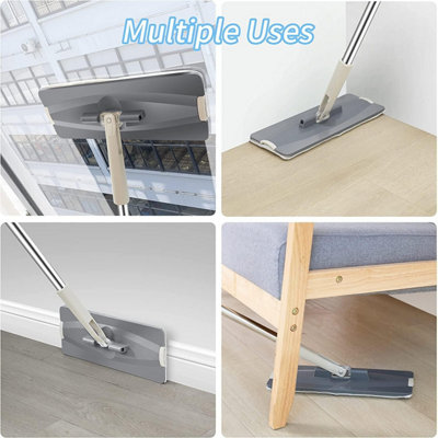 Flat Floor Mop and Bucket Set Easy Squeeze Microfibre Mop with 360 ...