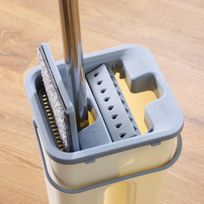 Flat Mop and Bucket - Compact with Two Section Bucket to Keep Clean and ...