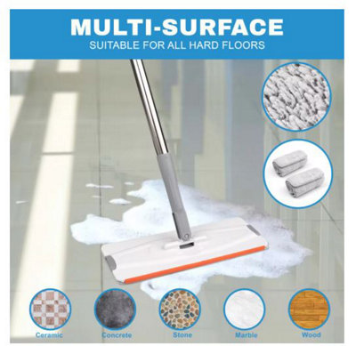 FLAT MOP BUCKET SET SQUEEZE DRY MICROFIBRE FLOOR MOP CLEANER 2 REFILL PADS