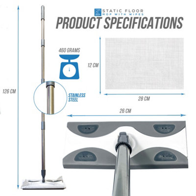 Flat Mop with 10 Disposable Static Floor Wipes