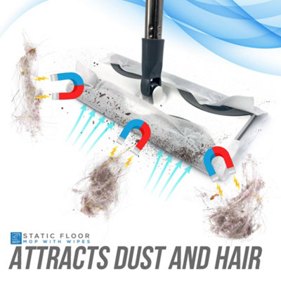 Flat Mop with 10 Disposable Static Floor Wipes