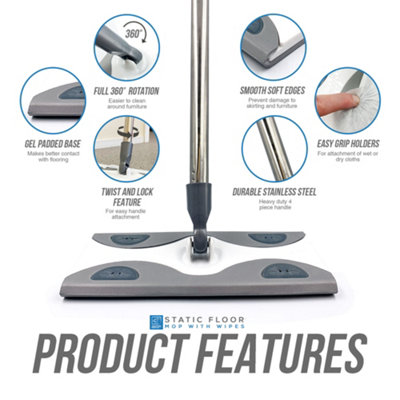 Flat Mop with 10 Disposable Static Floor Wipes