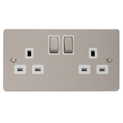 Flat Plate Pearl Nickel 2 Gang 13A DP Ingot Twin Double Switched Plug ...