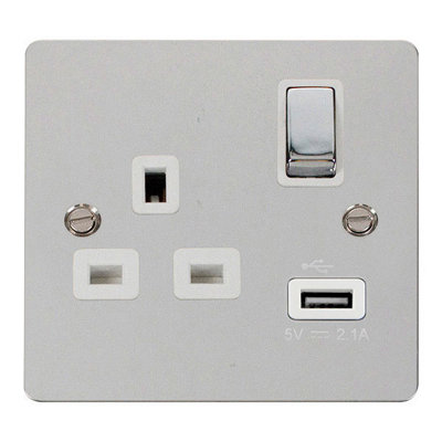Flat Plate Polished Chrome 1 Gang 13A DP Ingot 1 USB Switched Plug ...
