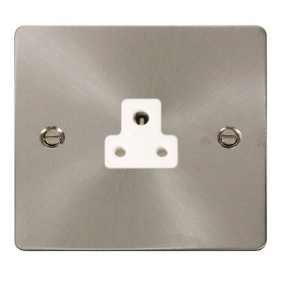 Flat Plate Satin / Brushed Chrome 1 Gang 2A Round Pin Socket - White ...