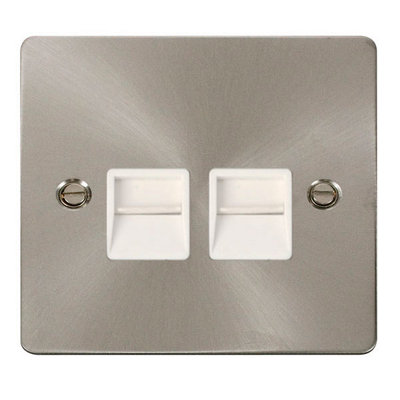 Flat Plate Satin / Brushed Chrome Secondary Telephone Twin Socket ...