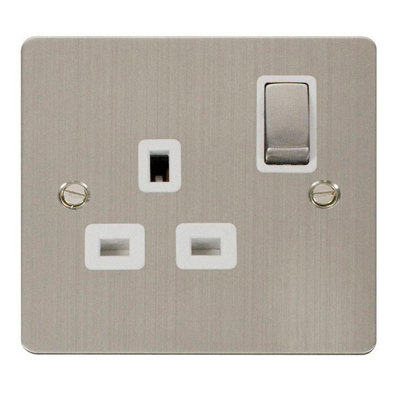 Flat Plate Stainless Steel 1 Gang 13A DP Ingot Switched Plug Socket ...