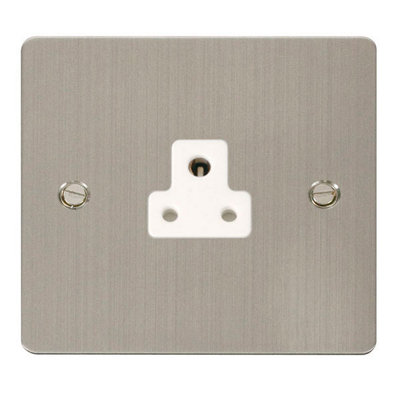 Flat Plate Stainless Steel 1 Gang 2A Round Pin Socket - White Trim - SE ...