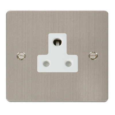 Flat Plate Stainless Steel 1 Gang 5A Round Pin Socket - White Trim - SE ...