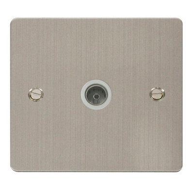 Flat Plate Stainless Steel 1 Gang Single Coaxial TV Socket - White Trim ...