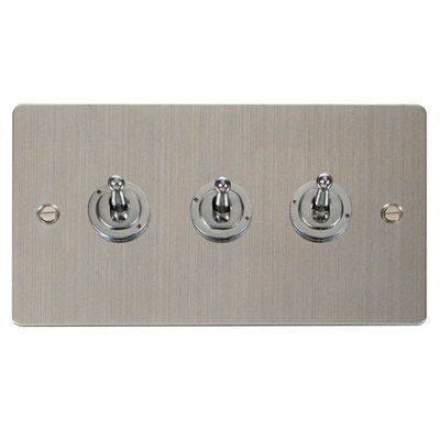 Flat Plate Stainless Steel 3 Gang 2 Way 10AX Toggle Light Switch - SE ...