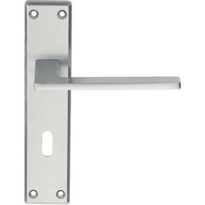 Flat Straight Lever on Lock Backplate Door Handle 180 x 40mm Satin Chrome