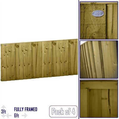 Flat Top Feather Edge Fence Panel (Pack of 4) Width: 6ft x Height: 3ft ...