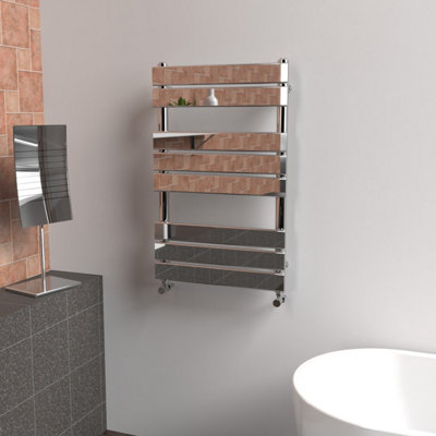 Flat Towel Radiator for Bathroom Central Heating, 800mm x 500mm, Chrome