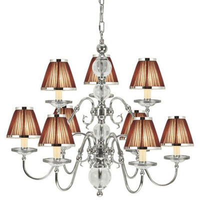 Flemish Ceiling Pendant Chandelier Polished Nickel & Brown Shades 5 ...